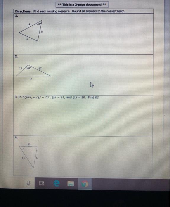 Solved ** This is a 2-page document ** Directions: Find each | Chegg.com