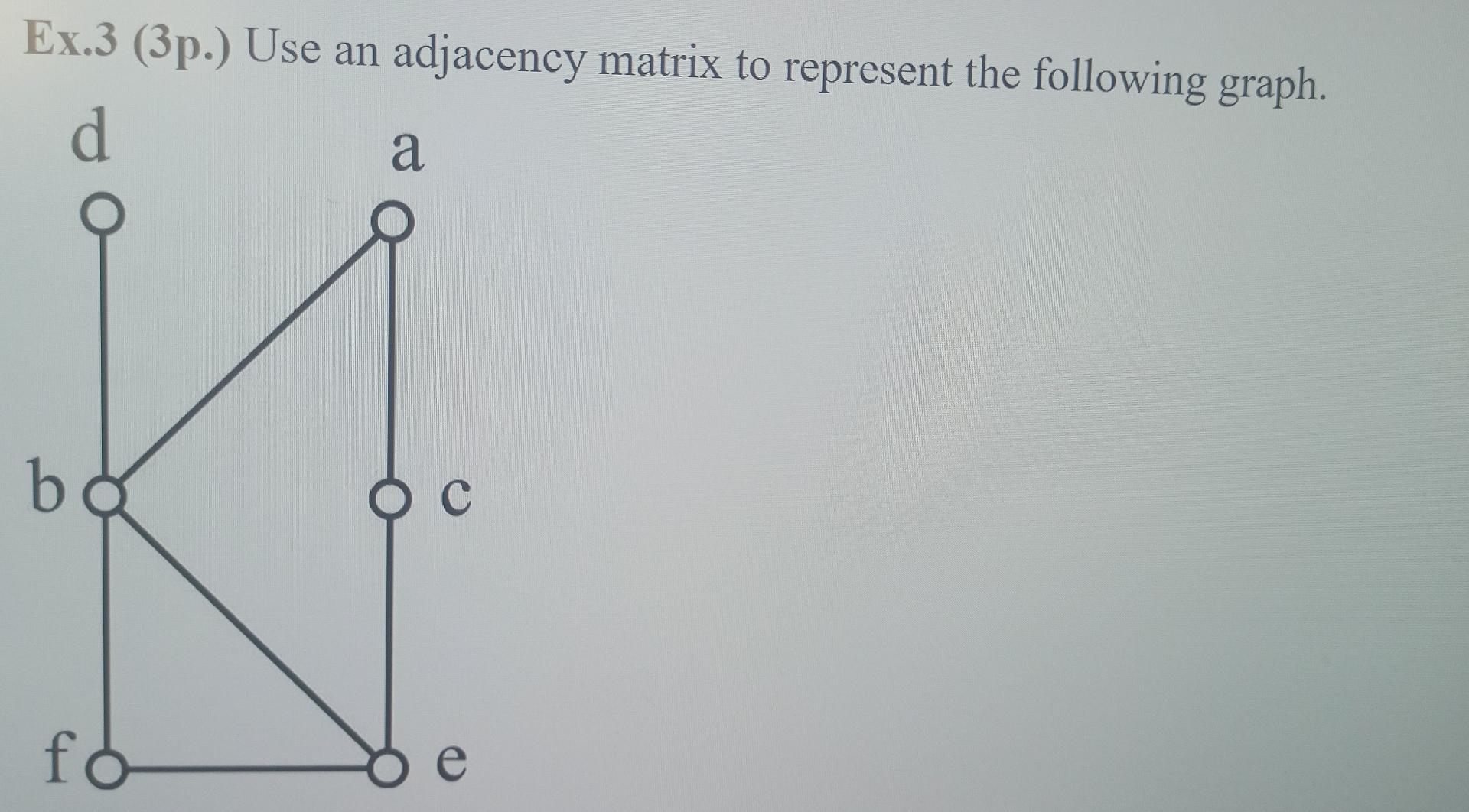 Solved Ex.3 (3p.) Use an adjacency matrix to represent the | Chegg.com
