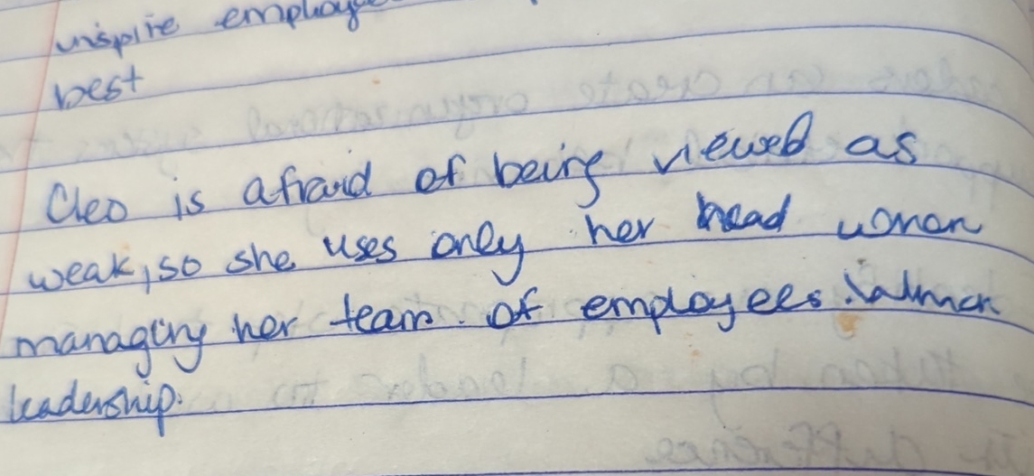 Solved bestCleo is a fraid of being viewed as weak, so she | Chegg.com