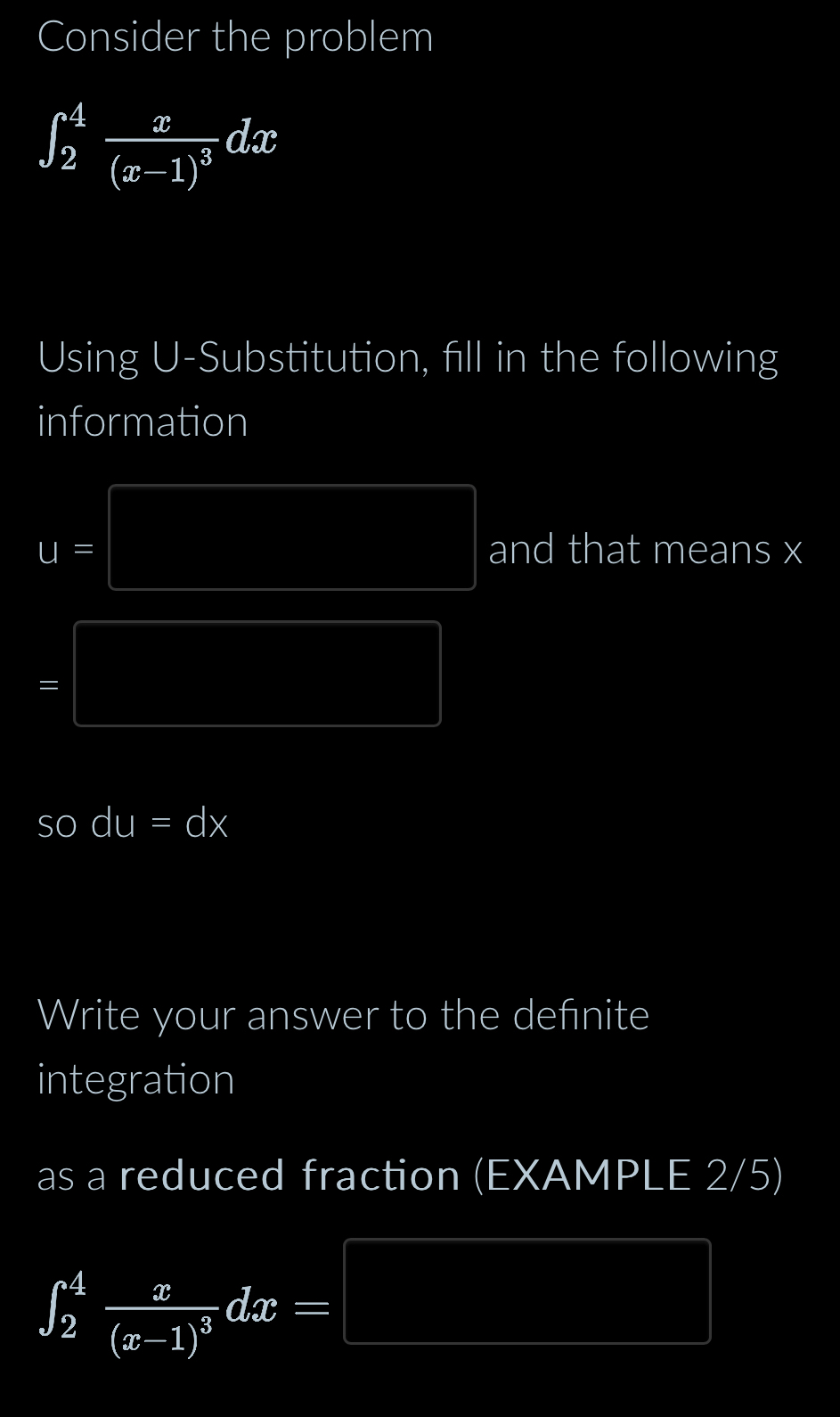 Solved Consider the problem∫24x(x-1)3dxUsing U-Substitution, | Chegg.com
