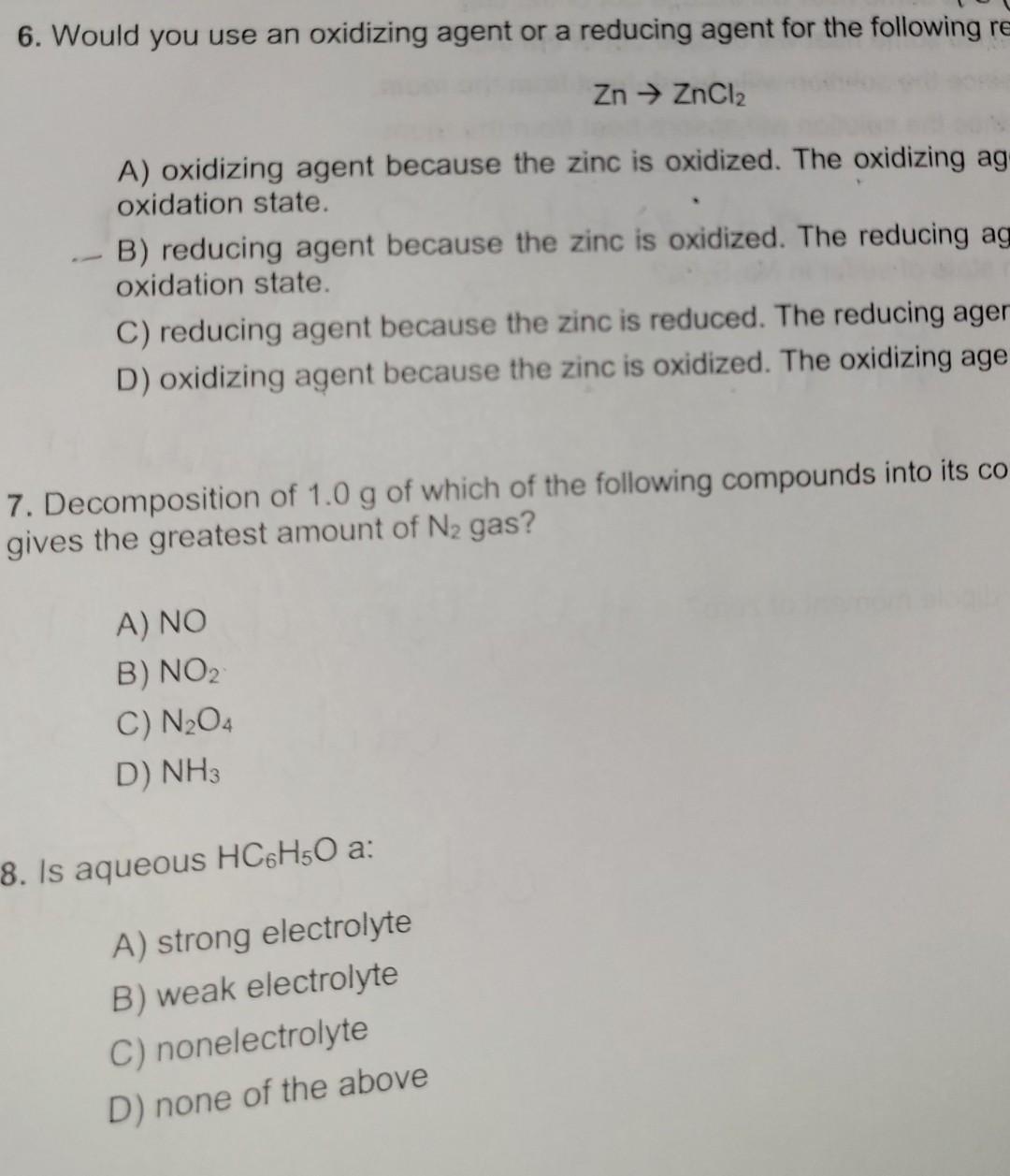 Solved 6. Would you use an oxidizing agent or a reducing | Chegg.com