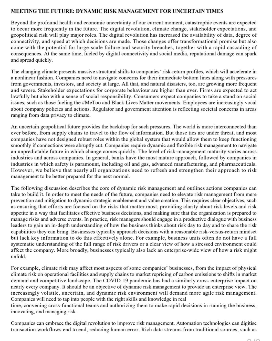 Solved MEETING THE FUTURE: DYNAMIC RISK MANAGEMENT FOR | Chegg.com