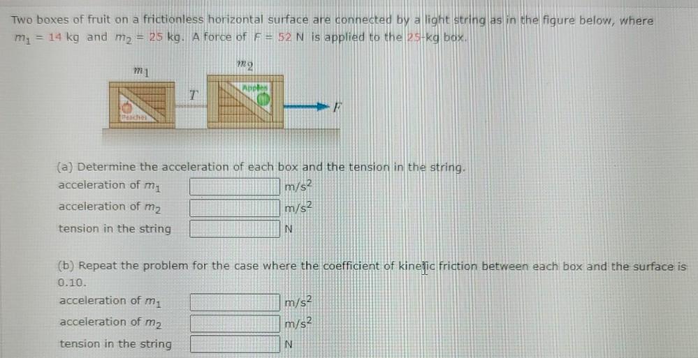 Solved Two boxes of fruit on a frictionless horizontal | Chegg.com