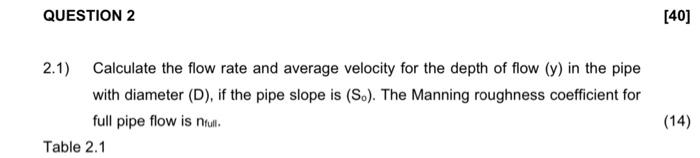 Solved QUESTION 2 [40] 2.1) Calculate the flow rate and | Chegg.com