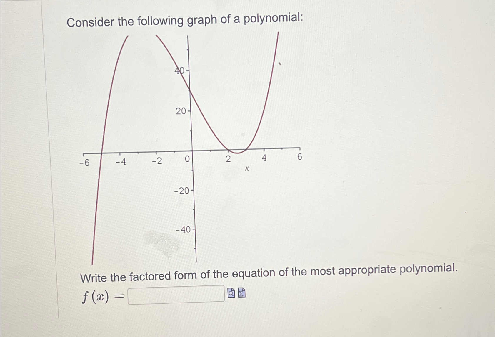 Solved Consider the following graph of a polynomial:1Write | Chegg.com