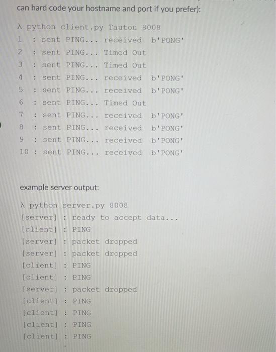 Solved client.py - create a UDP socket (hostname and port | Chegg.com