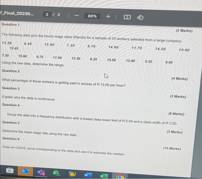 Solved The following data give the hourly wage rates (Rands) | Chegg.com