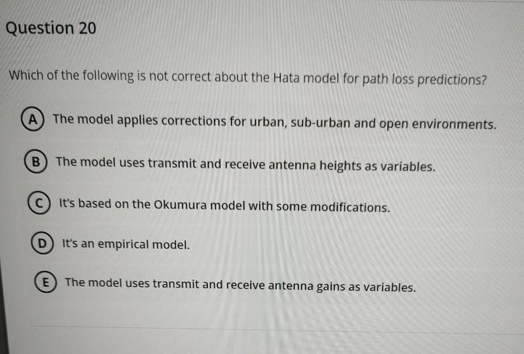 Solved Which of the following is not correct about the Hata | Chegg.com