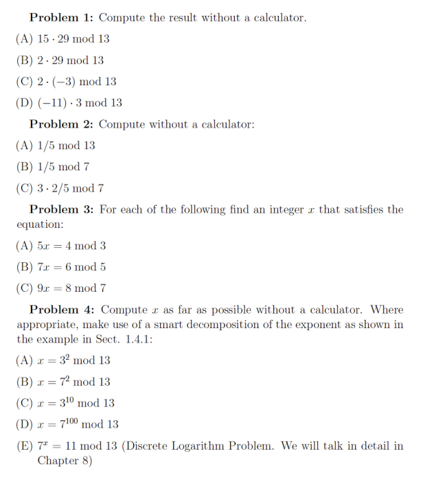 Solved Problem 1: Compute the result without a | Chegg.com