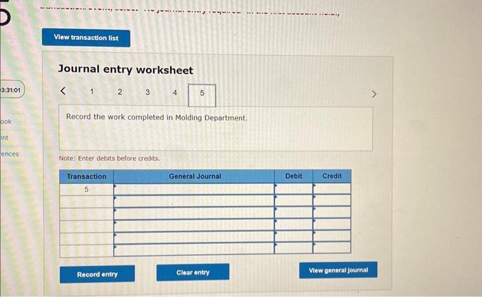 Solved Journal entry worksheet Record the work | Chegg.com