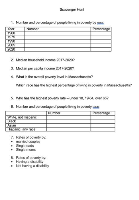 Scavenger Hunt 1. Number and percentage of people | Chegg.com