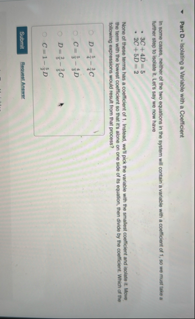 Solved Part D - ﻿Isolating a Variable with a CoefficientIn | Chegg.com