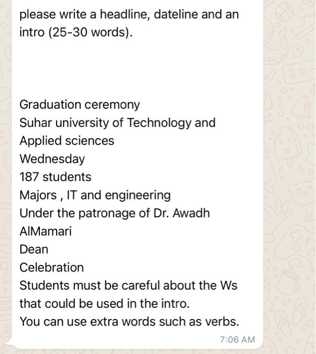 please write a headline, dateline and an intro (25-30 | Chegg.com