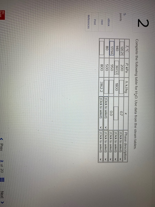 Solved 2 Complete the following table for H20. Use data from | Chegg.com