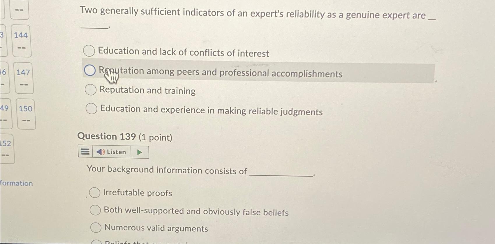 Solved Two generally sufficient indicators of an expert's | Chegg.com