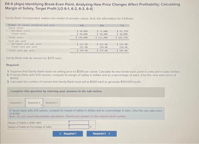 Solved E6-6 (Algo) Identifying Break-Even Point, Analyzing | Chegg.com