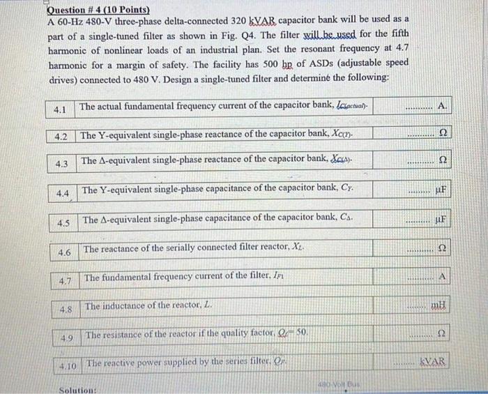 Question #4 (10 Points) A 60−Hz,480−V three-phase | Chegg.com