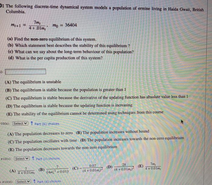 Solved : The following discrete-time dynamical system models | Chegg.com