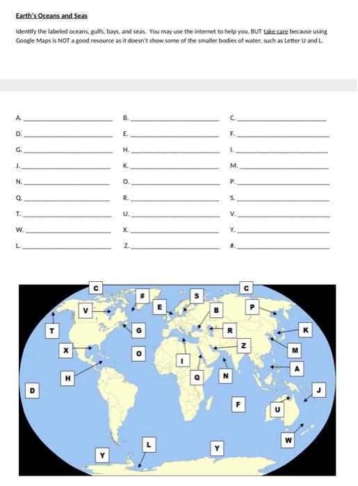 Solved Earth's Oceans and Seas Identify the labeled oceans, | Chegg.com