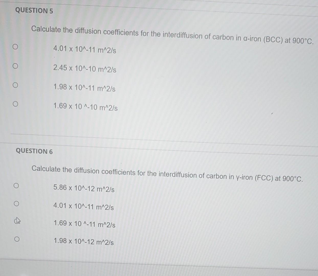 Solved Calculate the diffusion coefficients for the | Chegg.com