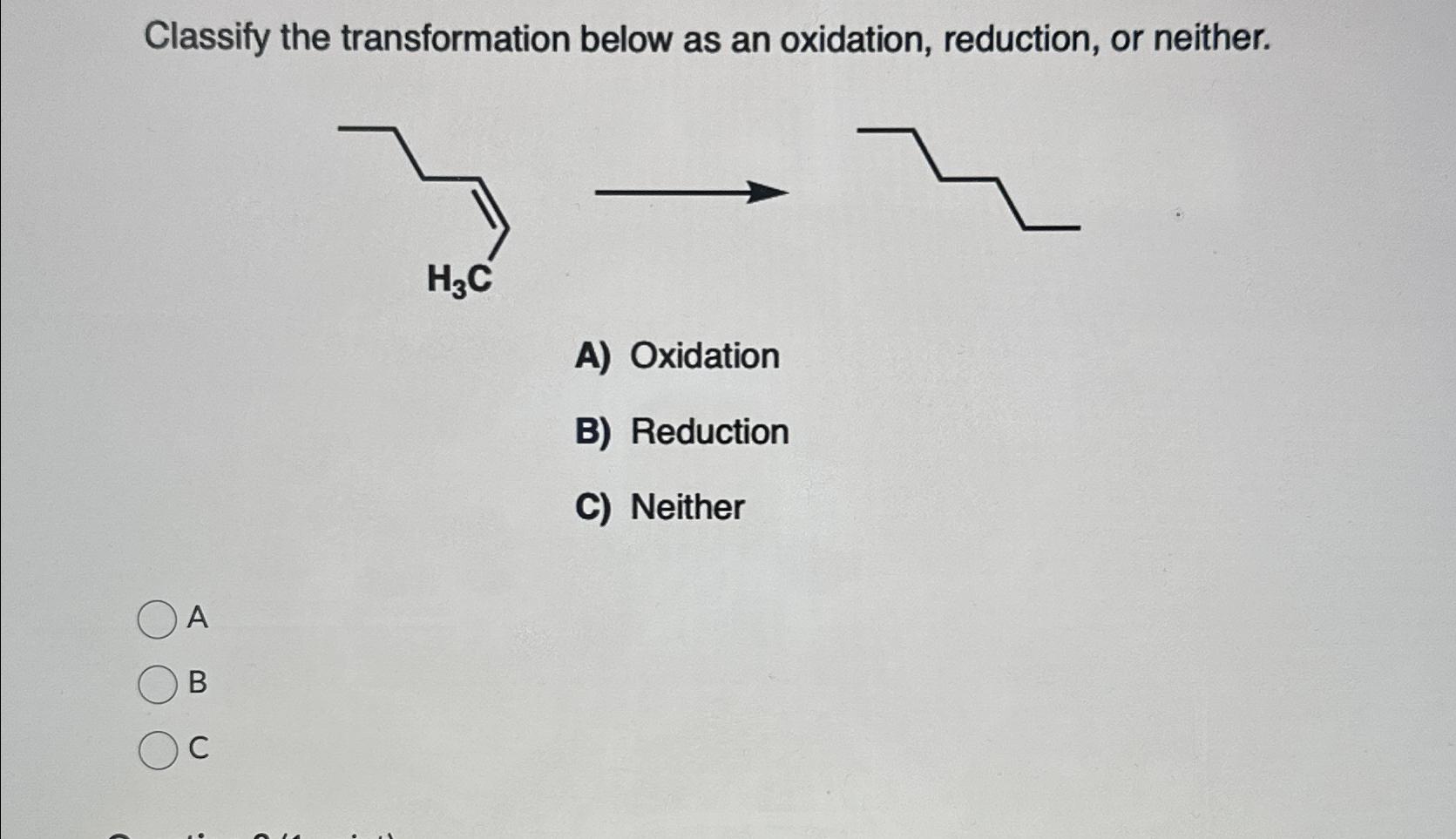 Solved Classify the transformation below as an oxidation, | Chegg.com