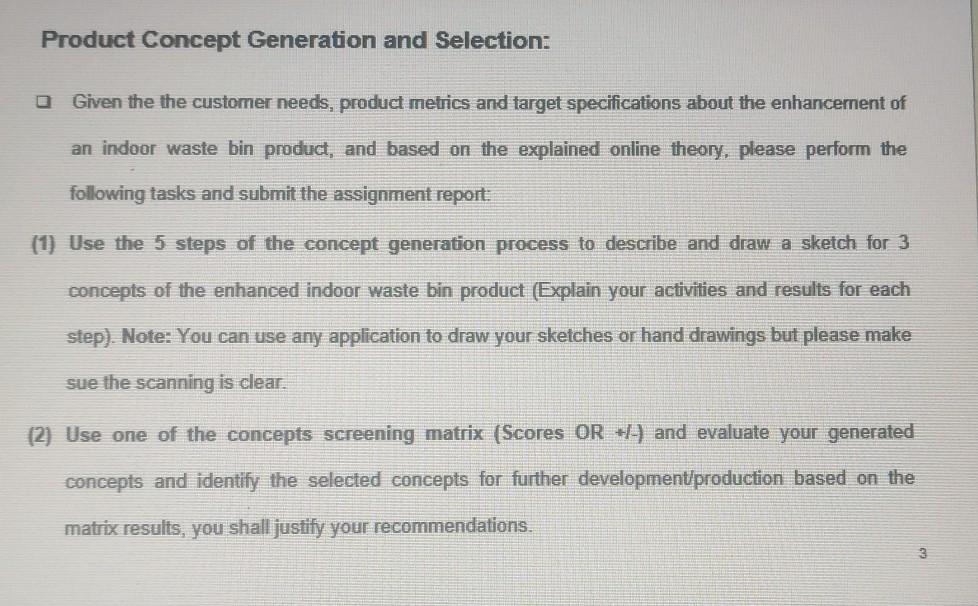 Solved Product Concept Generation and Selection Summary of | Chegg.com