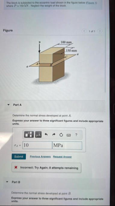 Solved The block is subjected to the eccentric load shown in | Chegg.com