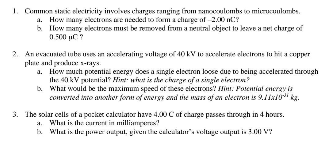 Solved 1. Common static electricity involves charges ranging | Chegg.com