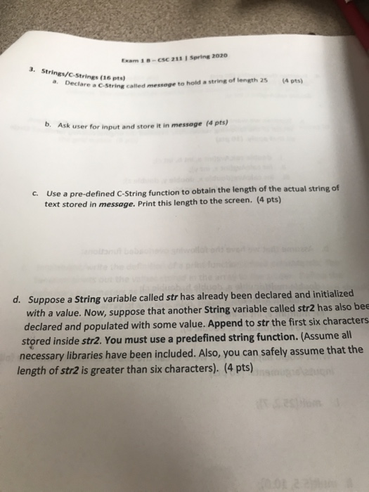 Solved Exam 1-CSC 211 Spring 2020 Date: 3/47202, Name: Husam | Chegg.com