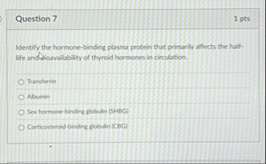 Solved Question 71 ﻿ptsIdentify the hormone-binding plasma | Chegg.com