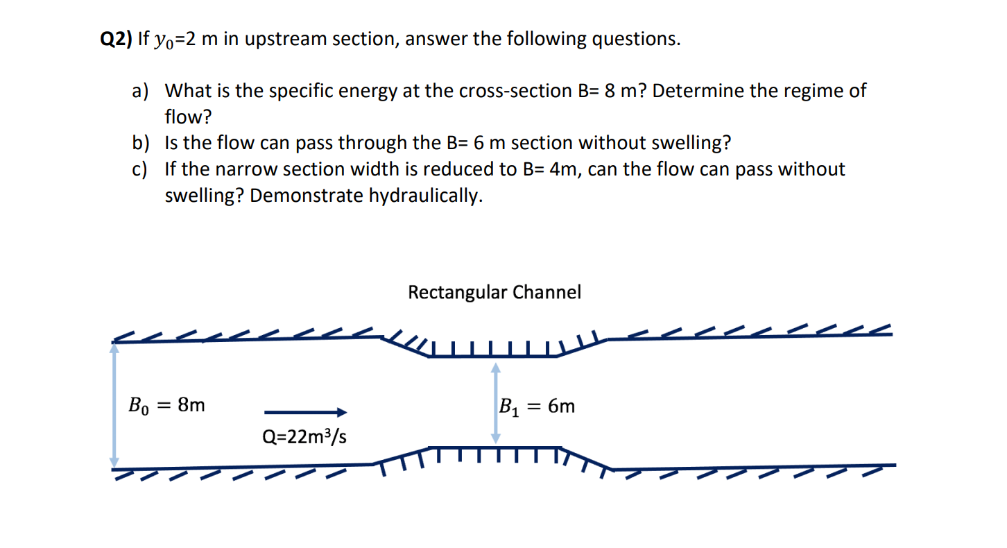 Solved Q2) ﻿If y0=2m ﻿in upstream section, answer the | Chegg.com