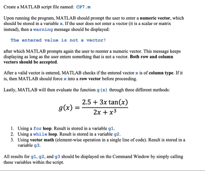 Create a MATLAB script file named: CP7.mUpon running | Chegg.com