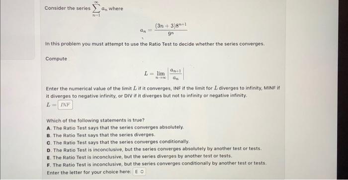 Solved Consider the series n=1 Compute an where (3n+3)8n+1 | Chegg.com