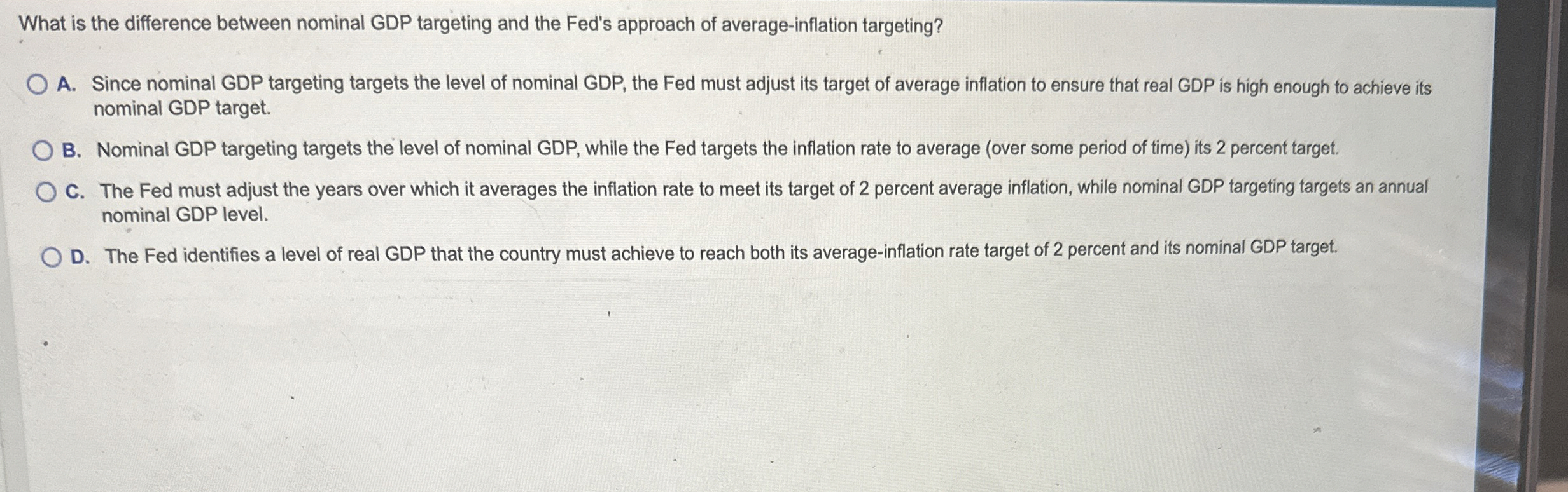 Solved What is the difference between nominal GDP targeting | Chegg.com