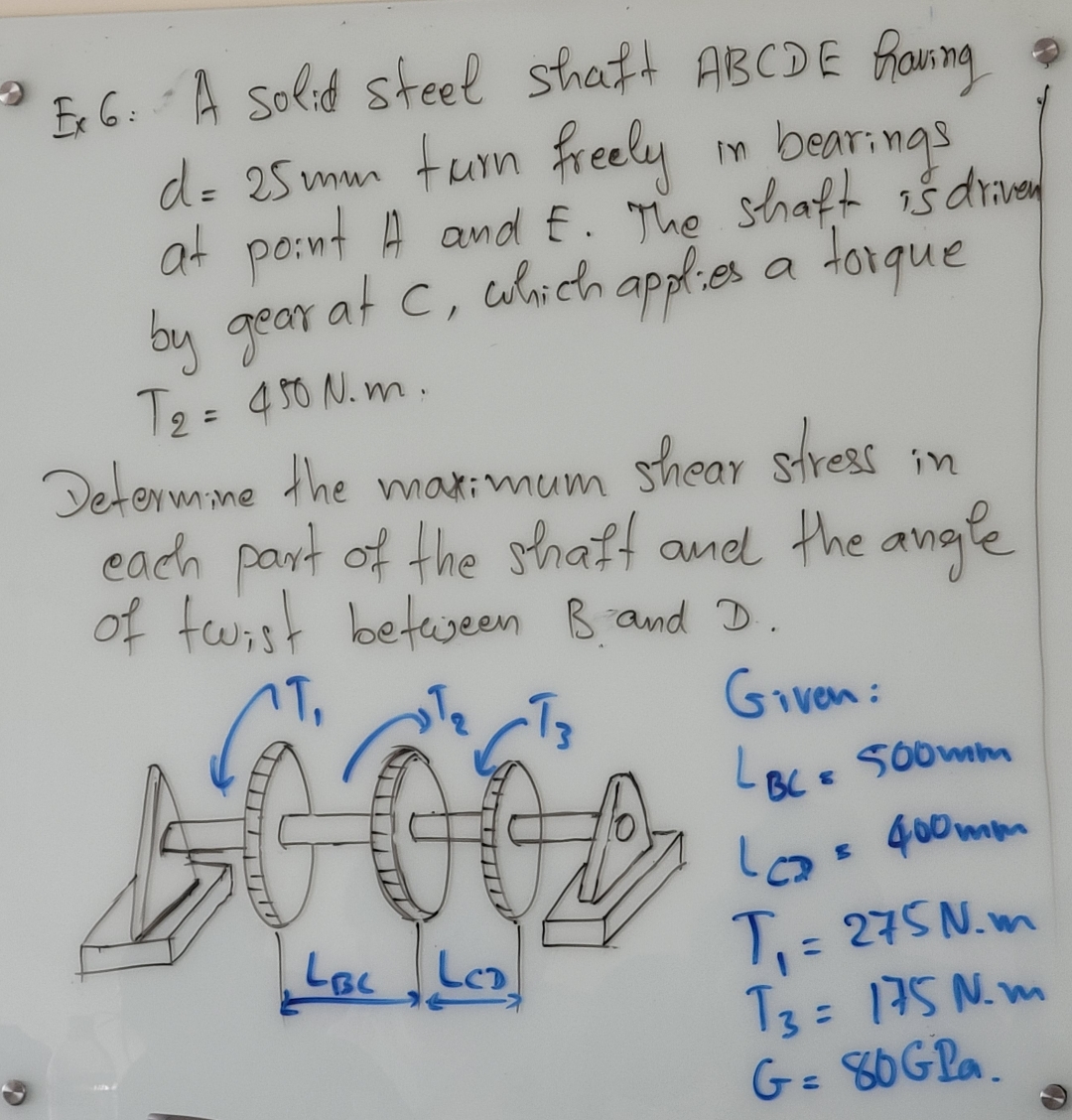 Solved Ex 6: A solid steel shaft ABCDE hawing d=25mm ﻿turn | Chegg.com