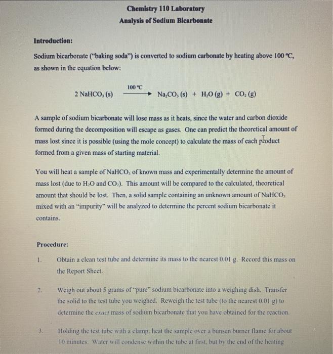 Solved Chemistry 110 Laboratory Analysis of Sodium | Chegg.com