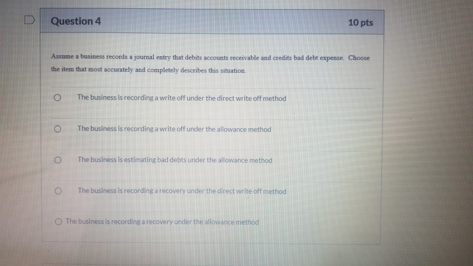 Solved Question 4 10 pts Assume a business records a journal | Chegg.com