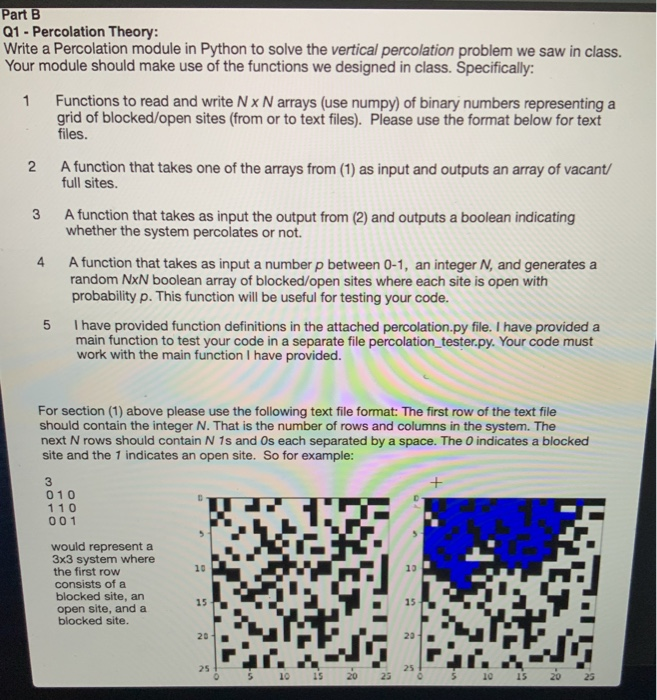 Part B Q1 - Percolation Theory: Write a Percolation | Chegg.com