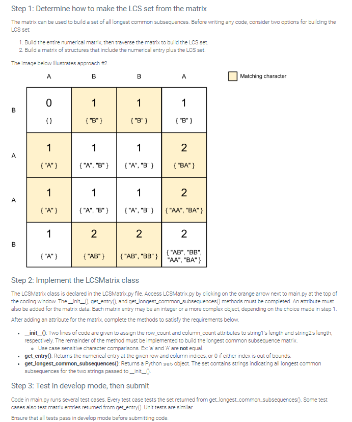 Solved Step 1: Determine how to make the LCS set from the | Chegg.com