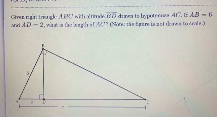 Solved PIA LLIU Given right triangle ABC with altitude BD | Chegg.com