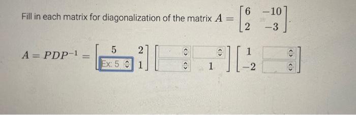 Solved Fill in each matrix for diagonalization of the matrix | Chegg.com