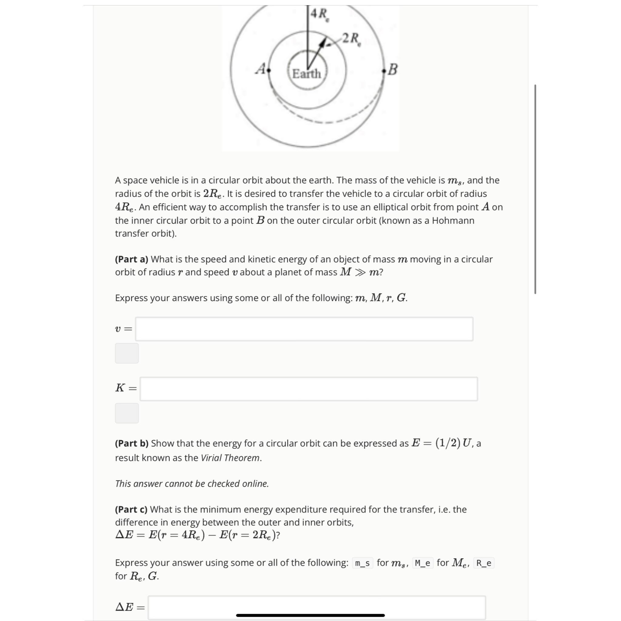 Solved A space vehicle is in a circular orbit about the | Chegg.com