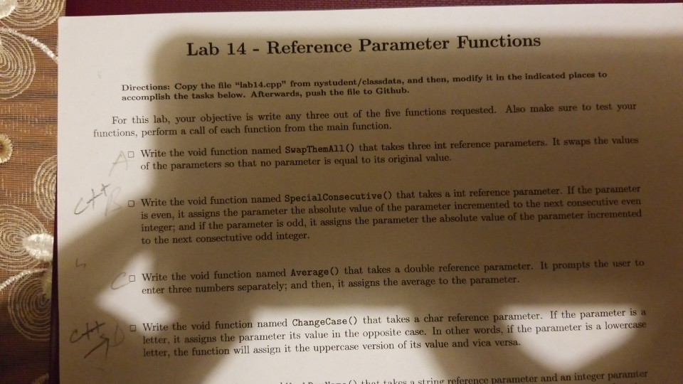 Solved Lab 14 - Reference Parameter Functions Directions: | Chegg.com