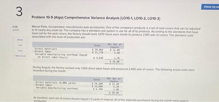 Solved Problem 10-9 (Algo) Comprehensive Variance Analysis | Chegg.com