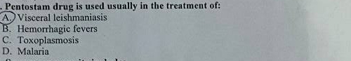 Solved Pentostam drug is used usually in the treatment of:A. | Chegg.com