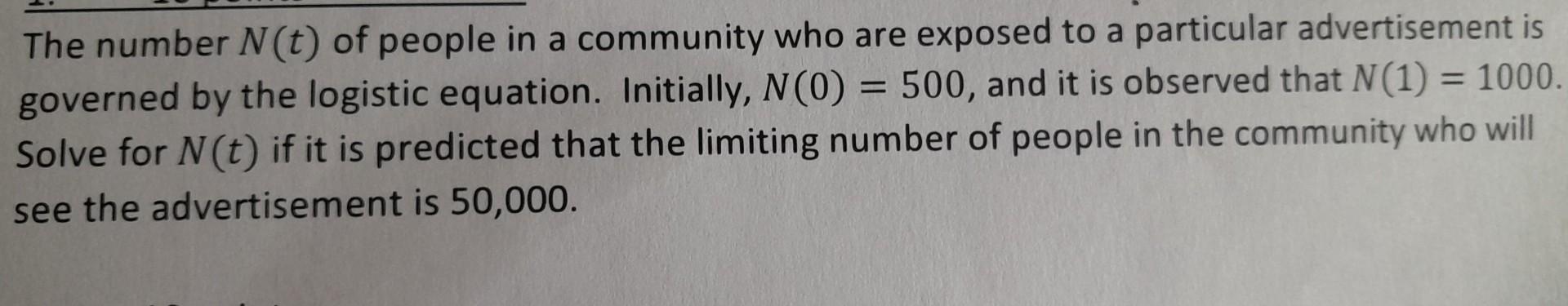 Solved The number N(t) of people in a community who are | Chegg.com