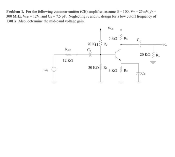 Solved Problem 1. For the following common-emitter (CE) | Chegg.com