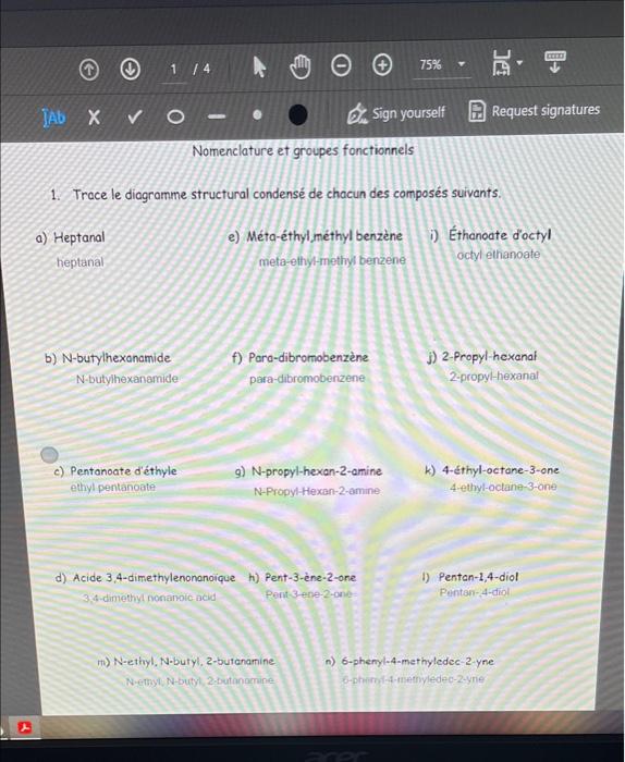 Solved Nomenclature et groupes fonctionnels 1. Trace le | Chegg.com