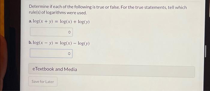 Solved Determine if each of the following is true or false. | Chegg.com