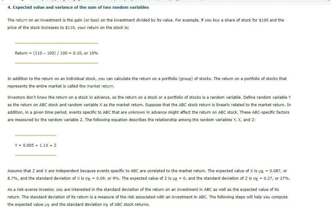 Solved 4. Expected value and variance of the sum of two | Chegg.com